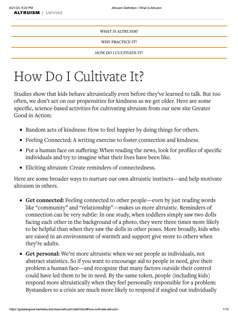 Altruism Definition - How Do I Cultivate It | PDF
