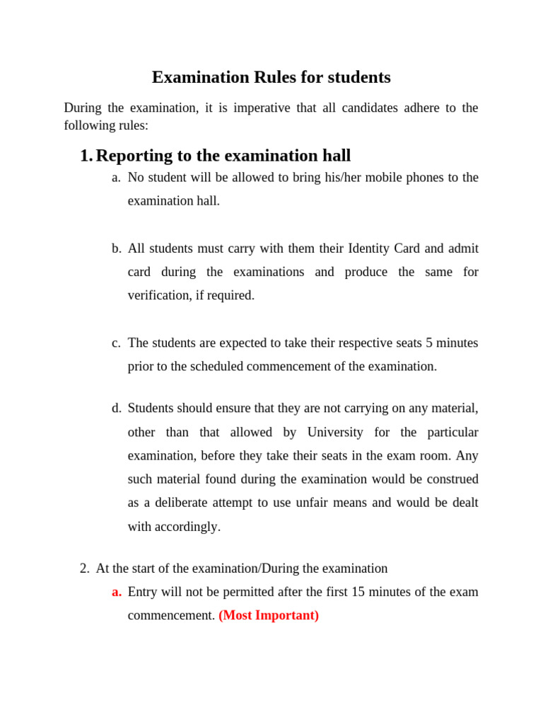 Examination Rules For Students | PDF