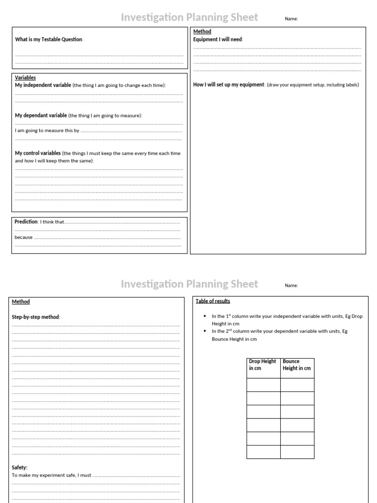 Plan An Investigation Worksheet | PDF