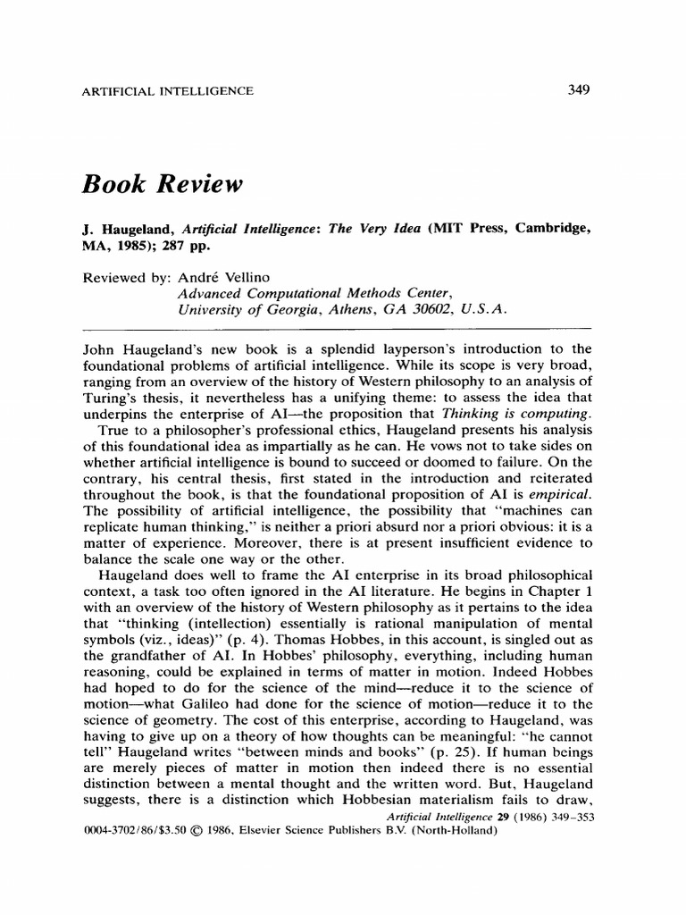 Artificial Intelligence The Very Idea | PDF