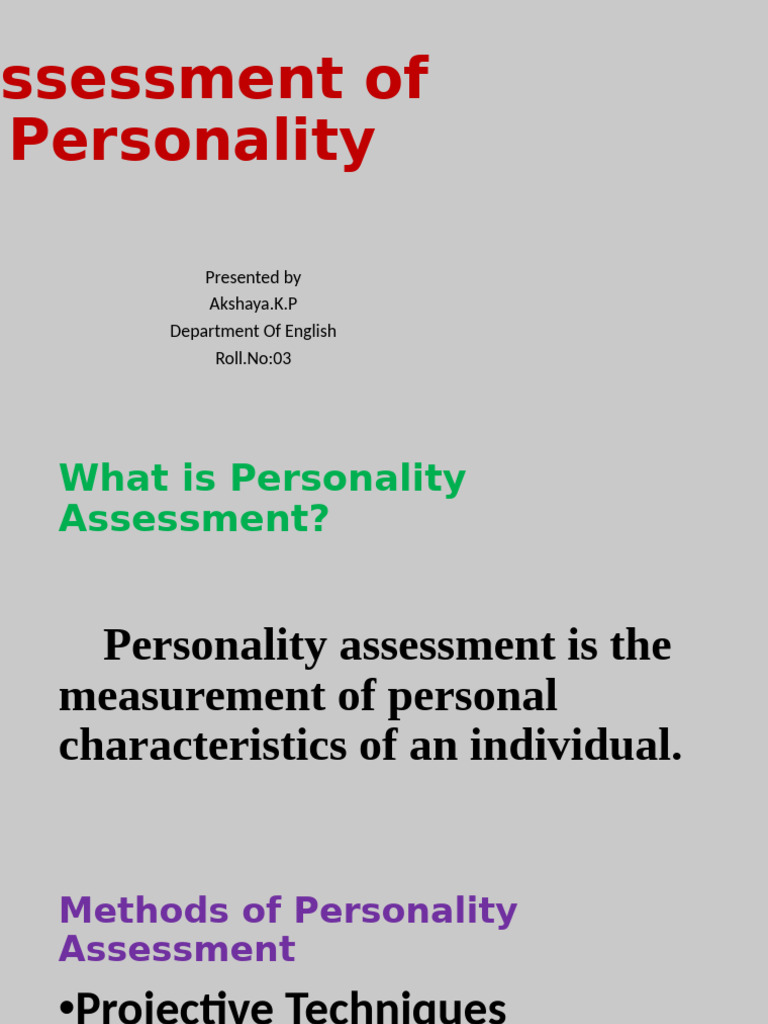 1.assessment of Personality | PDF | Questionnaire | Career & Growth