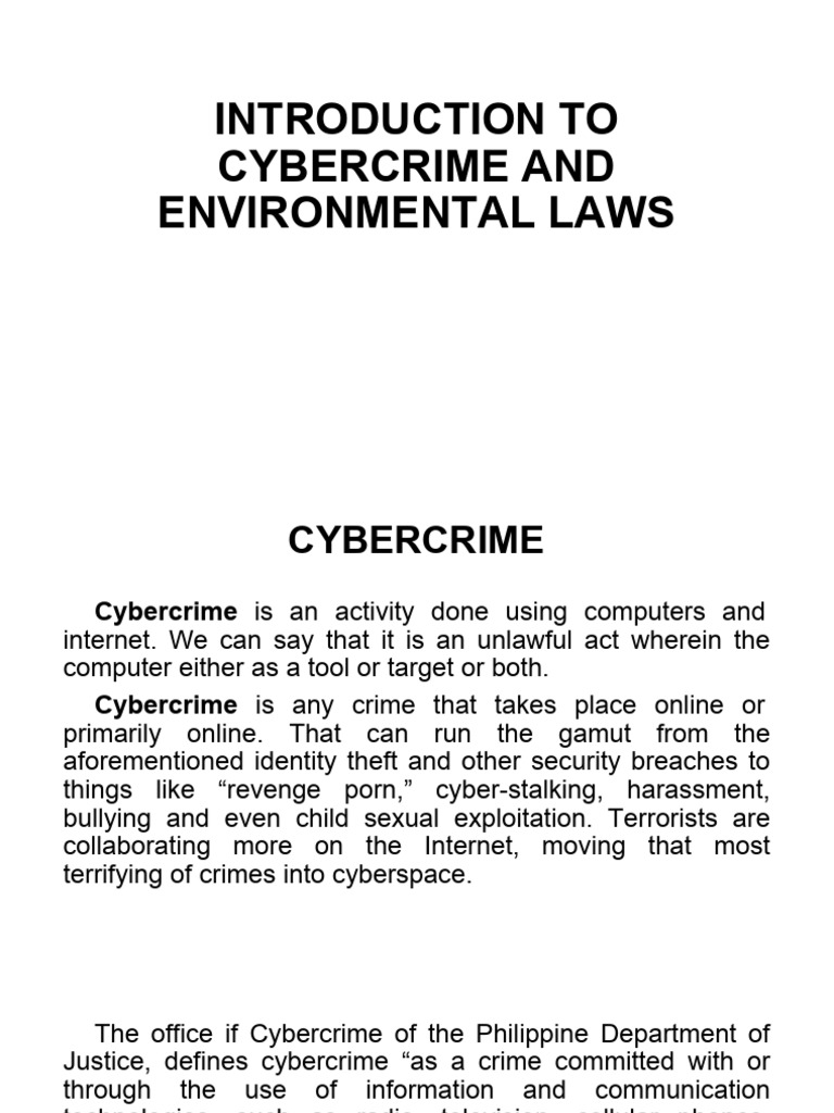 Introduction To Cybercrime and Environmental Laws | PDF