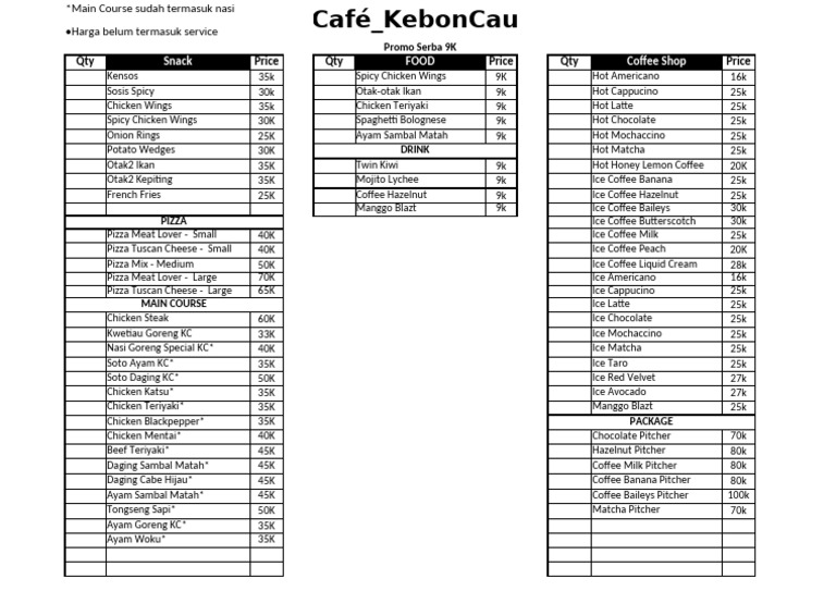 Menu Promo 9K KC | PDF