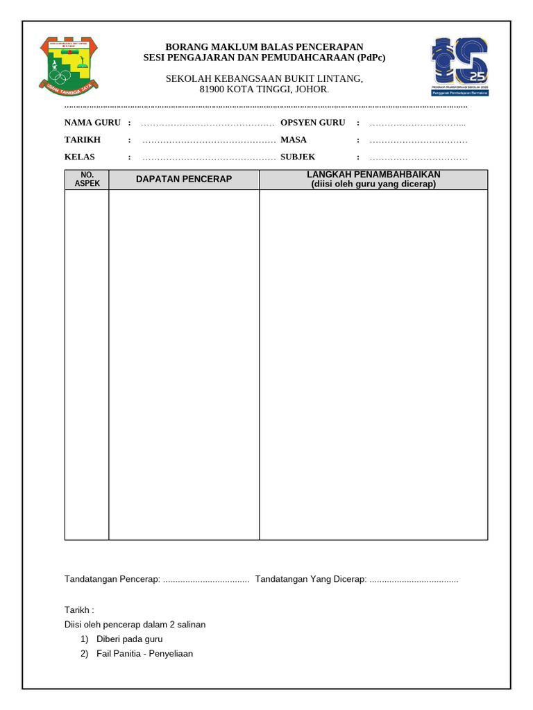 Borang Maklum Balas Pencerapan Guru | PDF