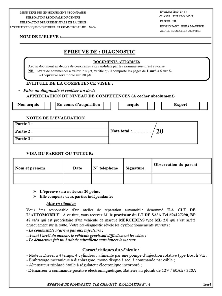 Epreuve de Diagnostic Tle Cma-Mvt | PDF