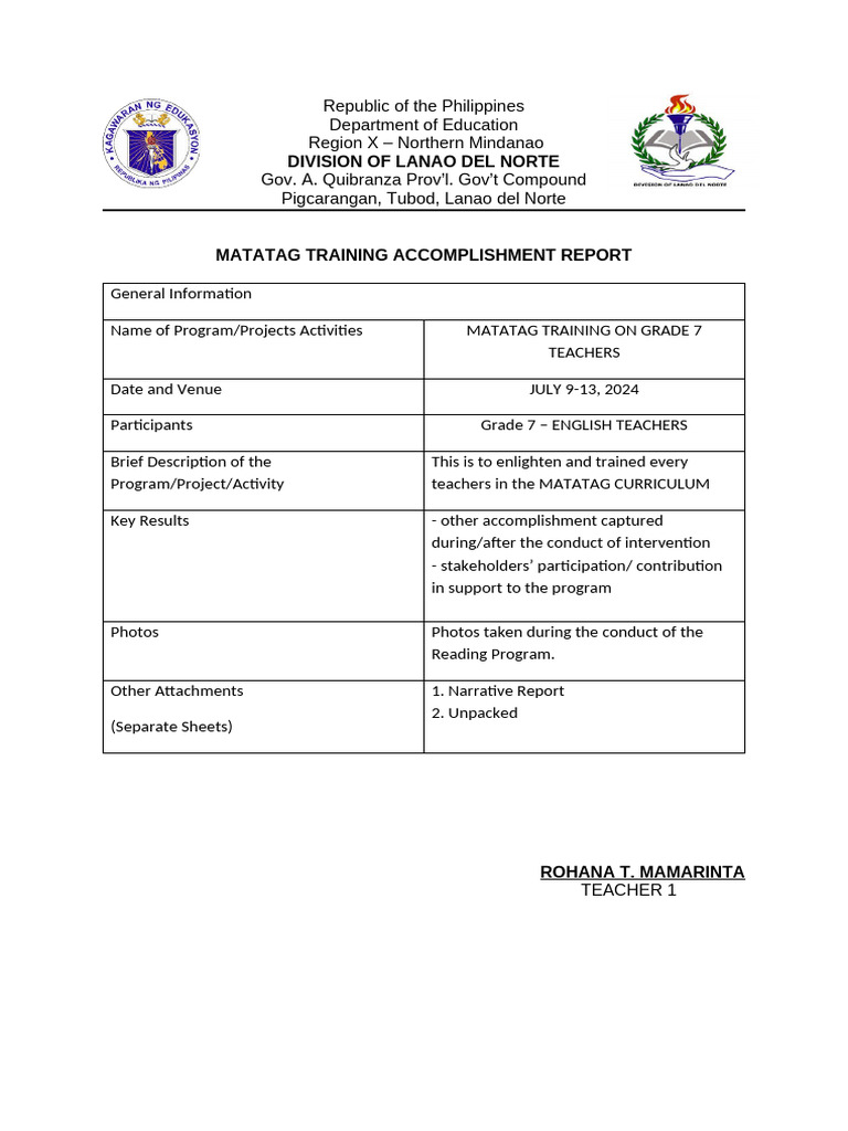 MATATAG Accomplishment Report 2024 | PDF