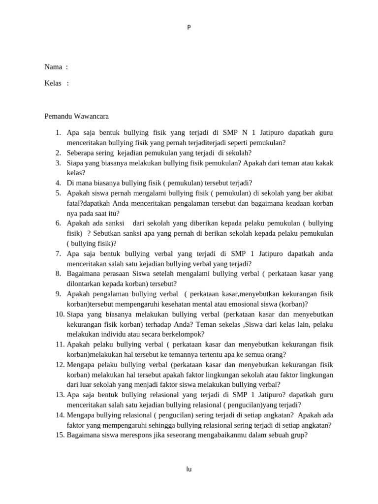 Instrumen Wawancara Siswa | PDF