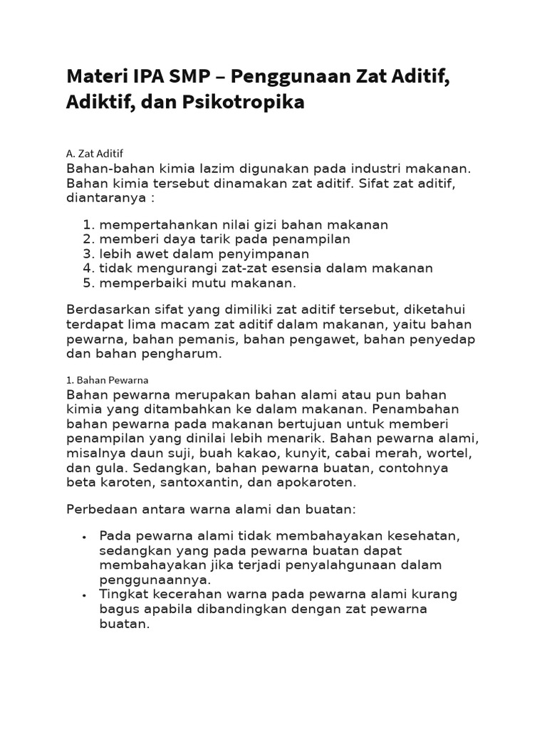Materi Ipa SMP - Zat Aditif, Adiktif Dan Psikotropika | PDF