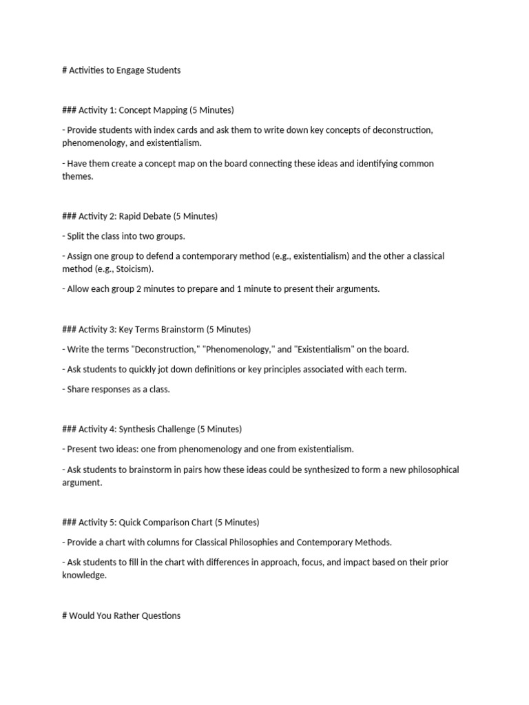 Activities To Engage Students Pdf