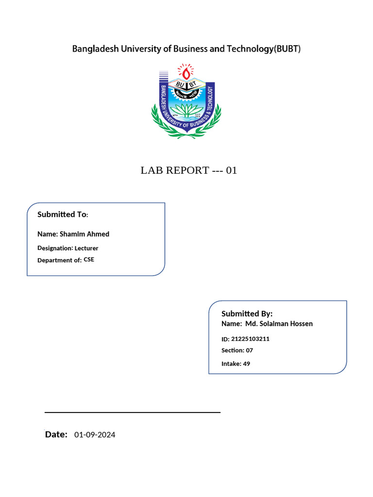 Lab Report - 01: Submitted To | PDF | Electrical Connector | Technology & Engineering
