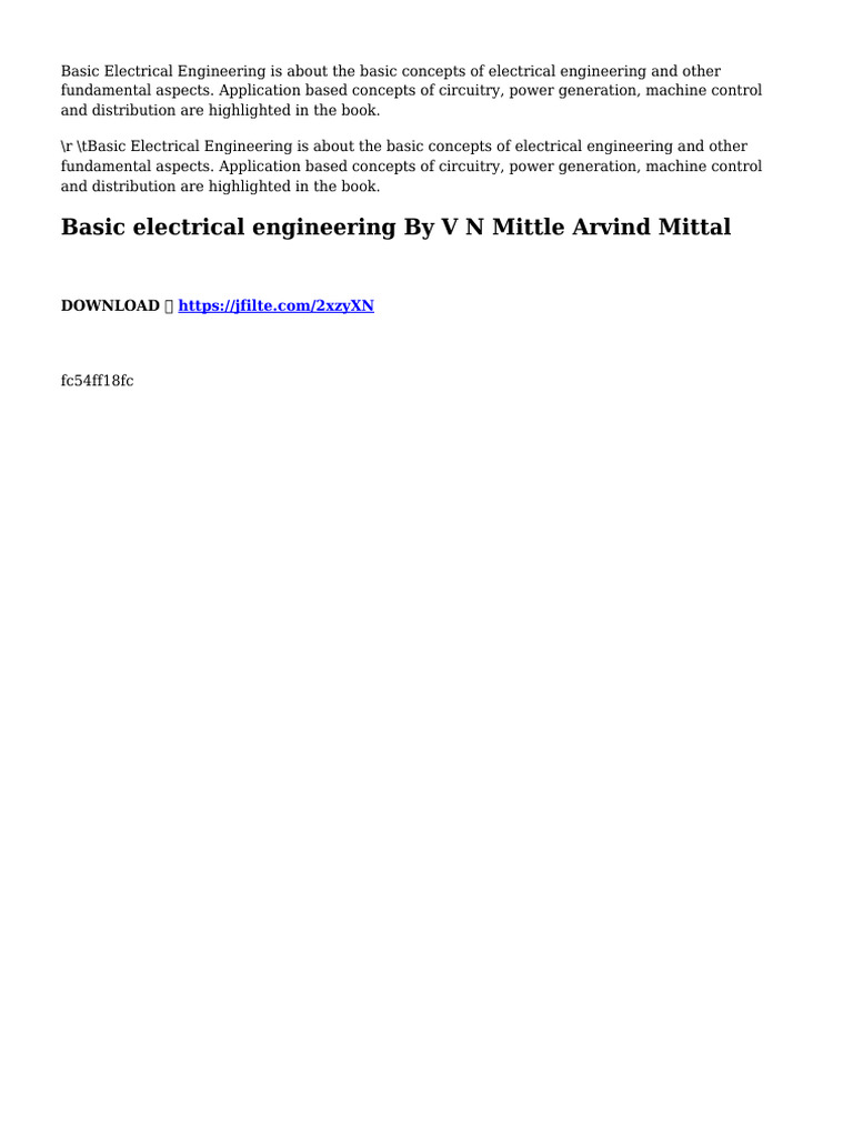 Basic Electrical Engineering by V N Mittle Arvind Mittal | PDF