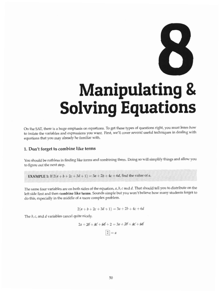 CP SAT Math - Chapter 8 - Manipulating and Solving Equations | PDF