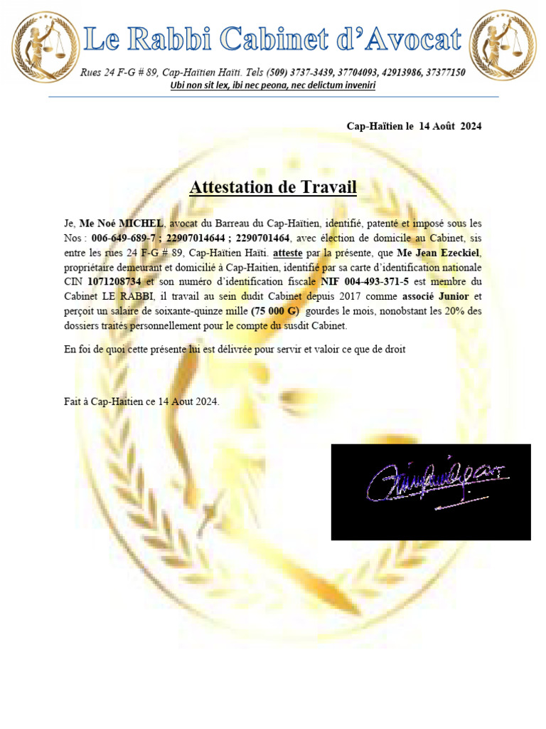 Attestation de Travail Bon Et Fini Et Co - 074637 | PDF