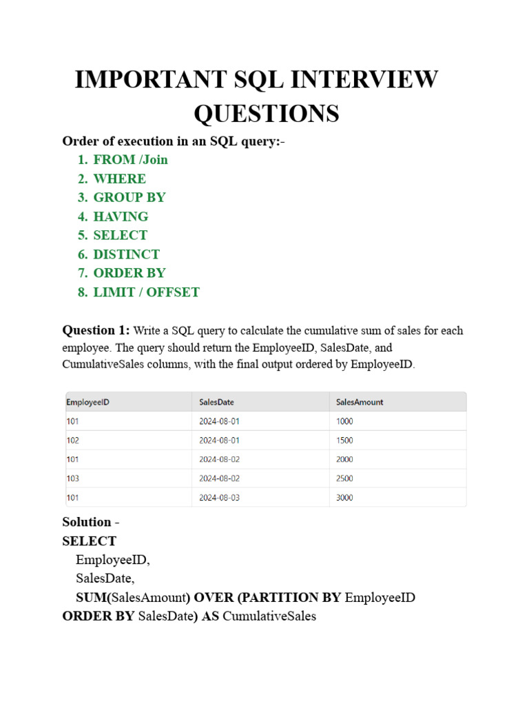 Most Asked SQL Interview Questions With Answers | PDF