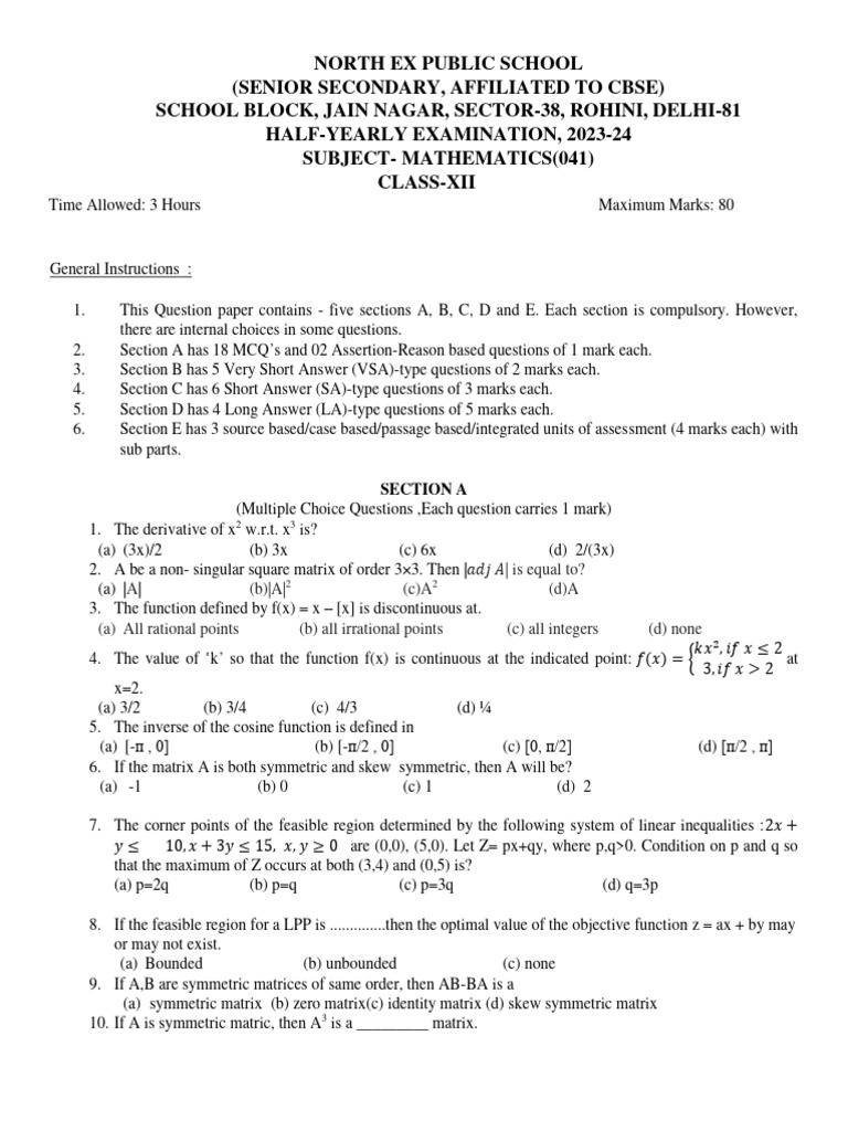 12 Maths | PDF | Matrix (Mathematics) | Function (Mathematics)