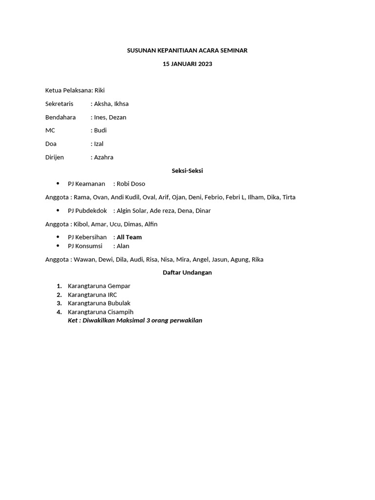 Susunan Kepanitiaan Acara Seminar | PDF