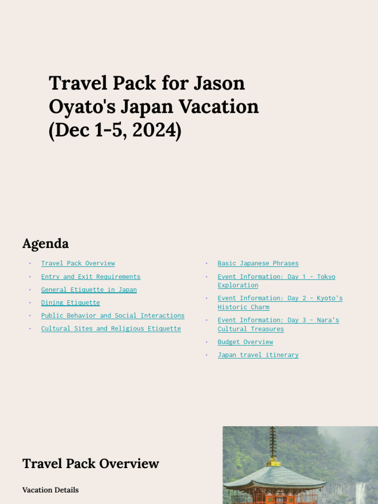 Travel Pack For Jason Oyato's Japan Vacation (Dec 1-5, 2024) | PDF
