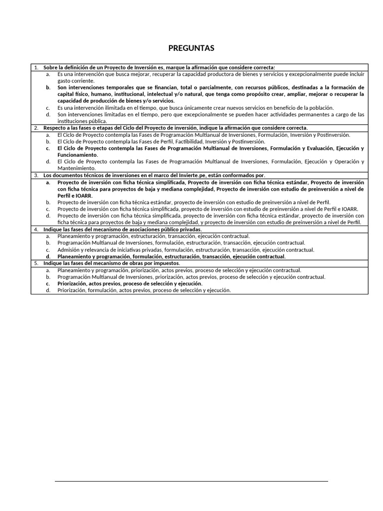 5 Preguntas para Examen. | PDF