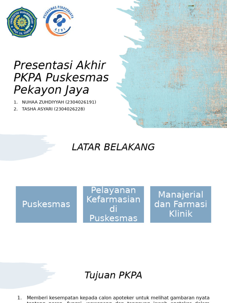 Presentasi Akhir PKPA Puskesmas Pekayon Jaya - Tasha Asyari Dan Nuhaa-1 | PDF