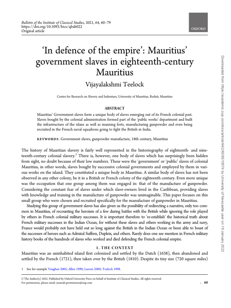 18th Century Mauritius Government Slaves | PDF | Mauritius | Travel