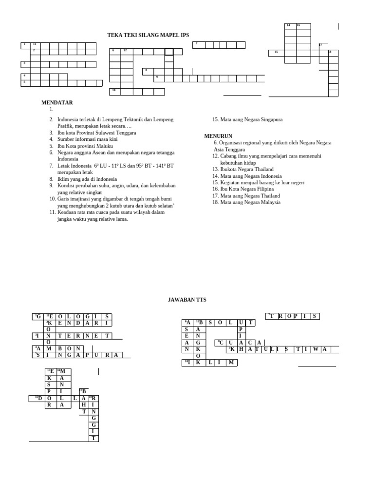 Soal TTS Mata Pelajaran IPS Kelas 8 Seme | PDF
