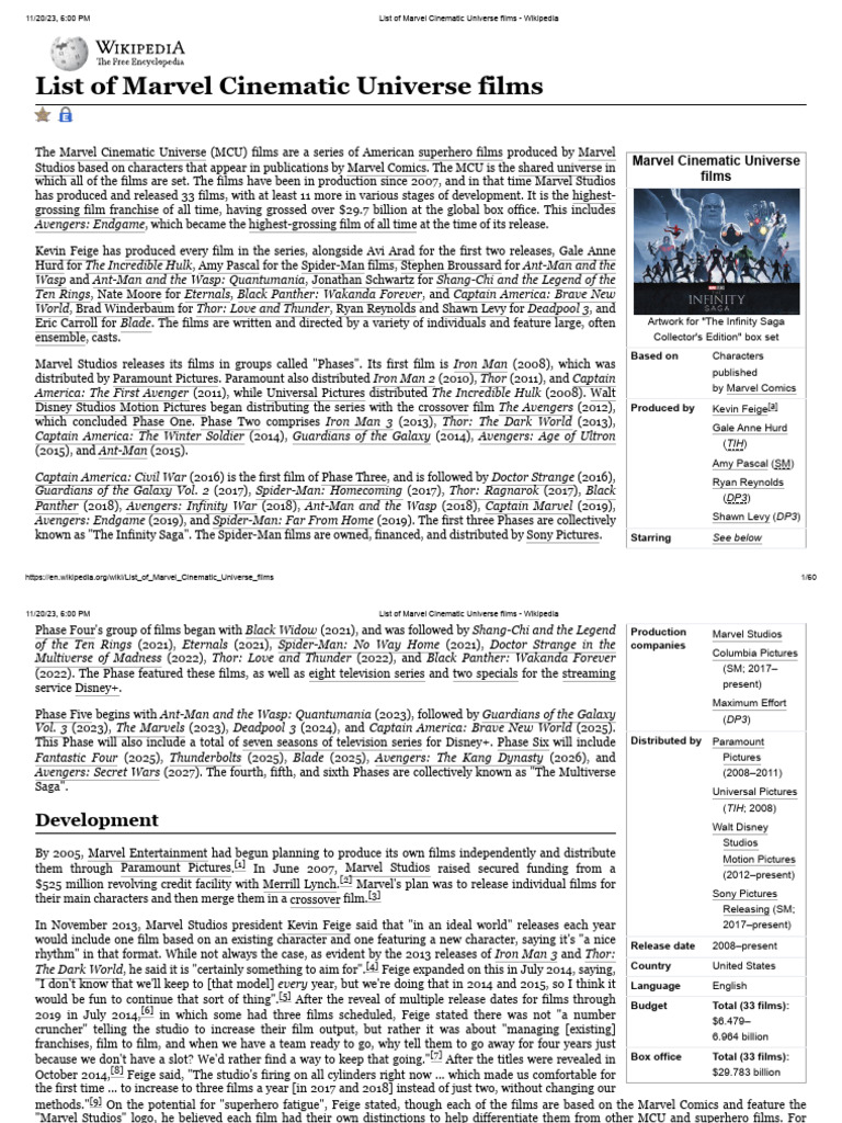 List of Marvel Cinematic Universe Films - Wikipedia | PDF