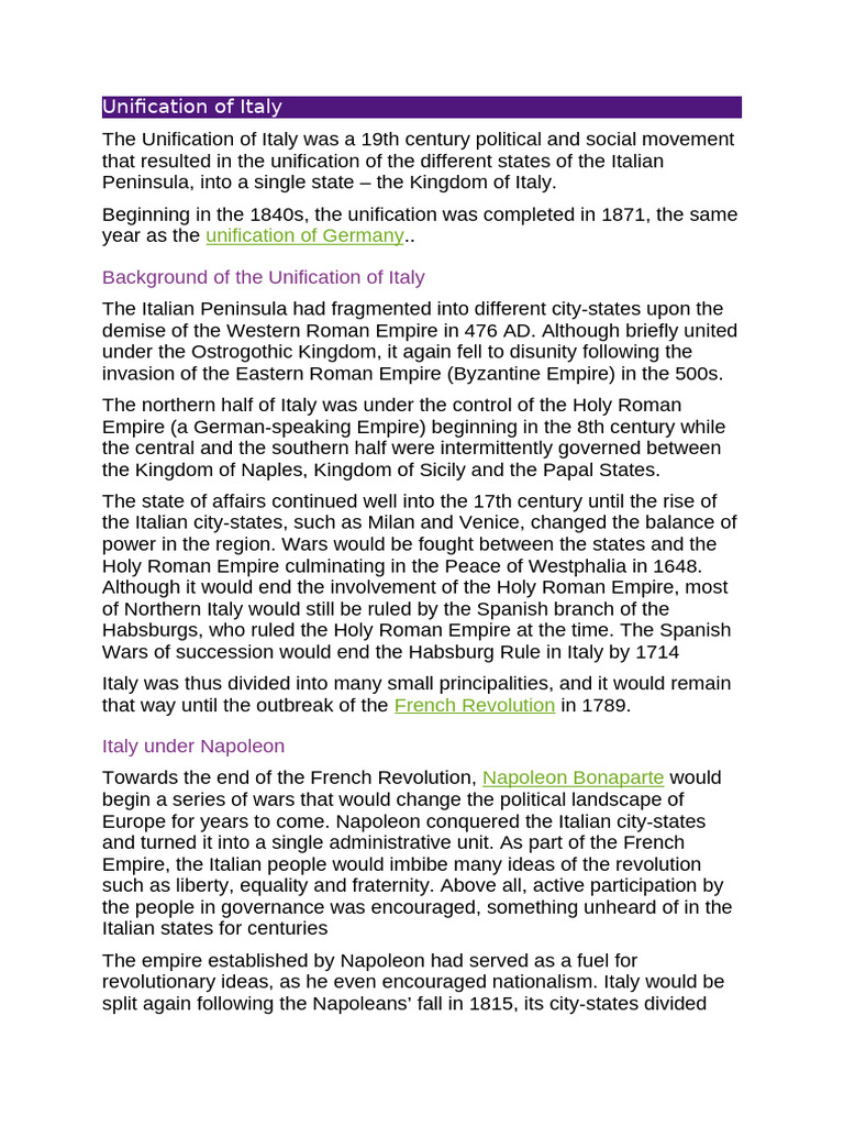Unification of Italy | PDF