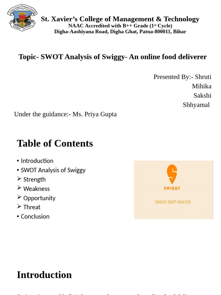 SWOT Analysis of Swiggy's Market Position | PDF | Consumer Behaviour ...
