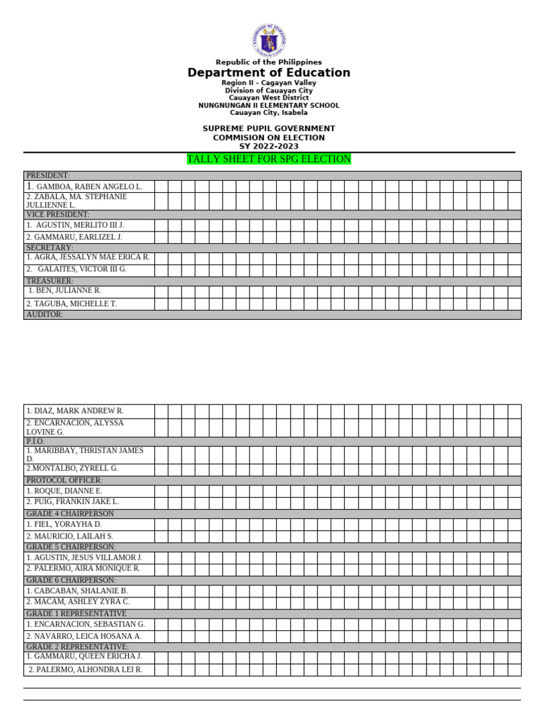 Tally Sheet For SPG Officers | PDF
