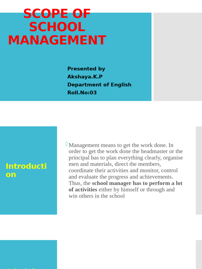 Scope of School Management Explained | PDF | Curriculum | Career & Growth