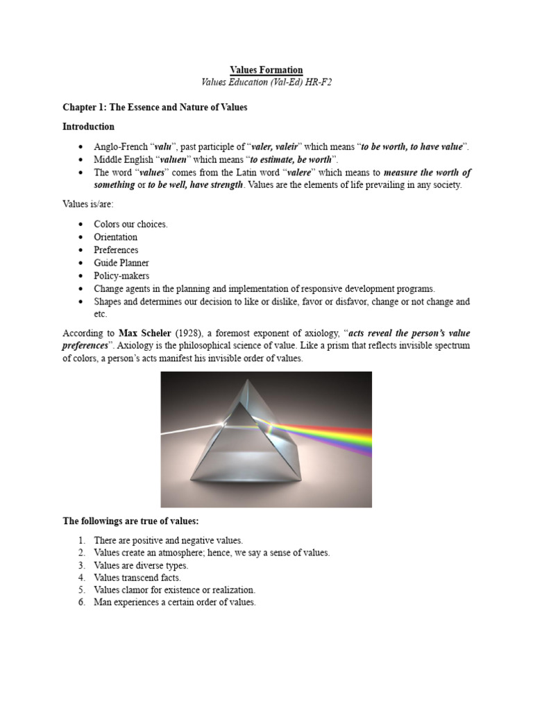 Values Formation Chapter 1 FOR HR F2 | PDF | Morality | Courage