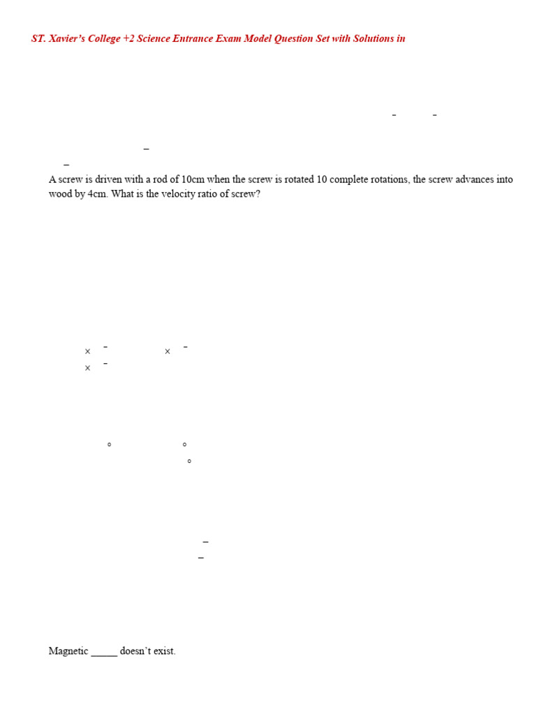 ST. Xavier's College - 2 Science Entrance Exam Model Question Set 6 ...