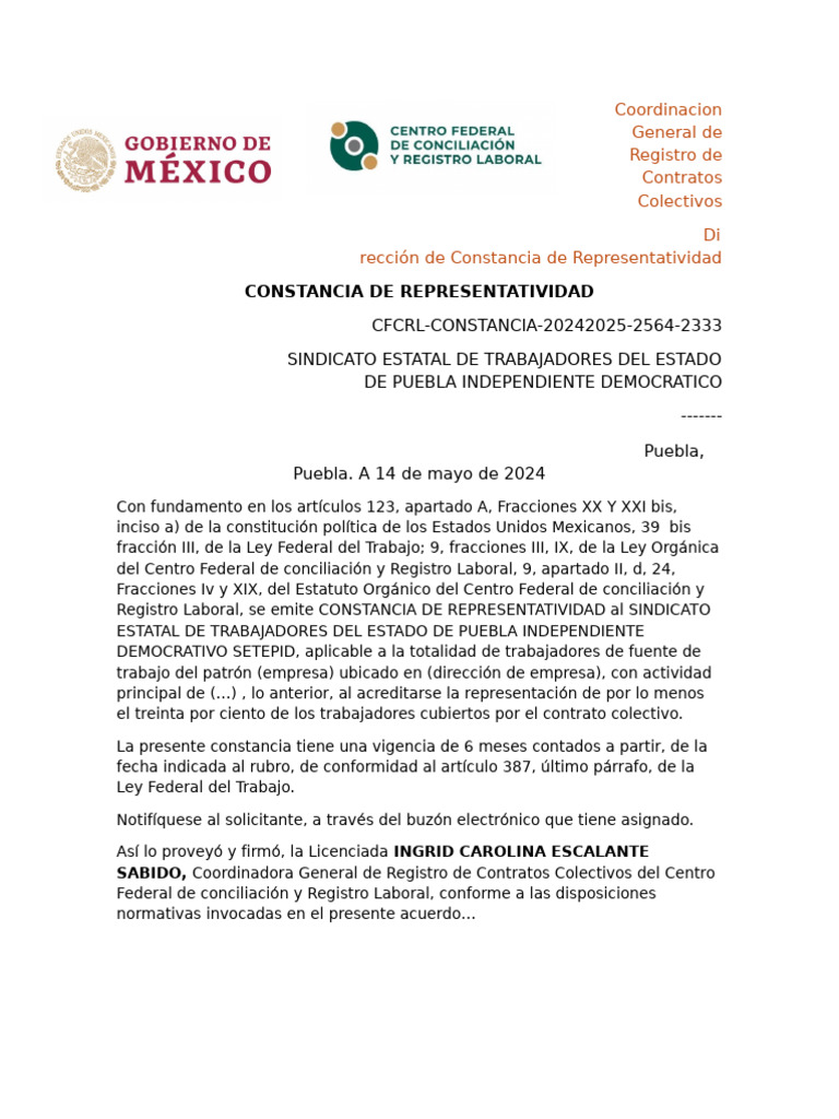 Constancia de Representatividad | PDF