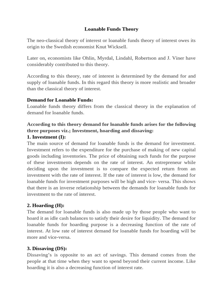 Loanable Fund Theory | PDF