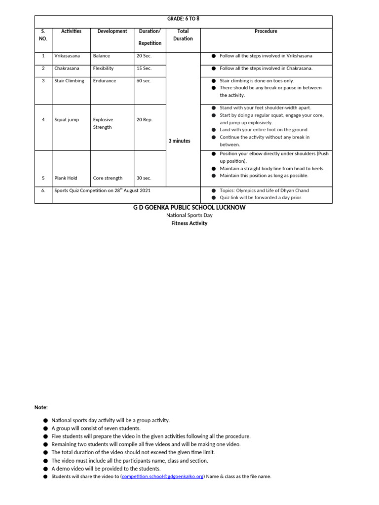 Sports Day Instructions | PDF