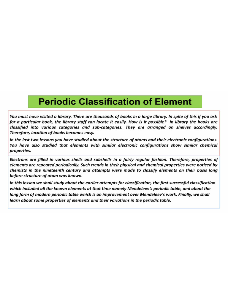 Periodic Classification of Elements | PDF