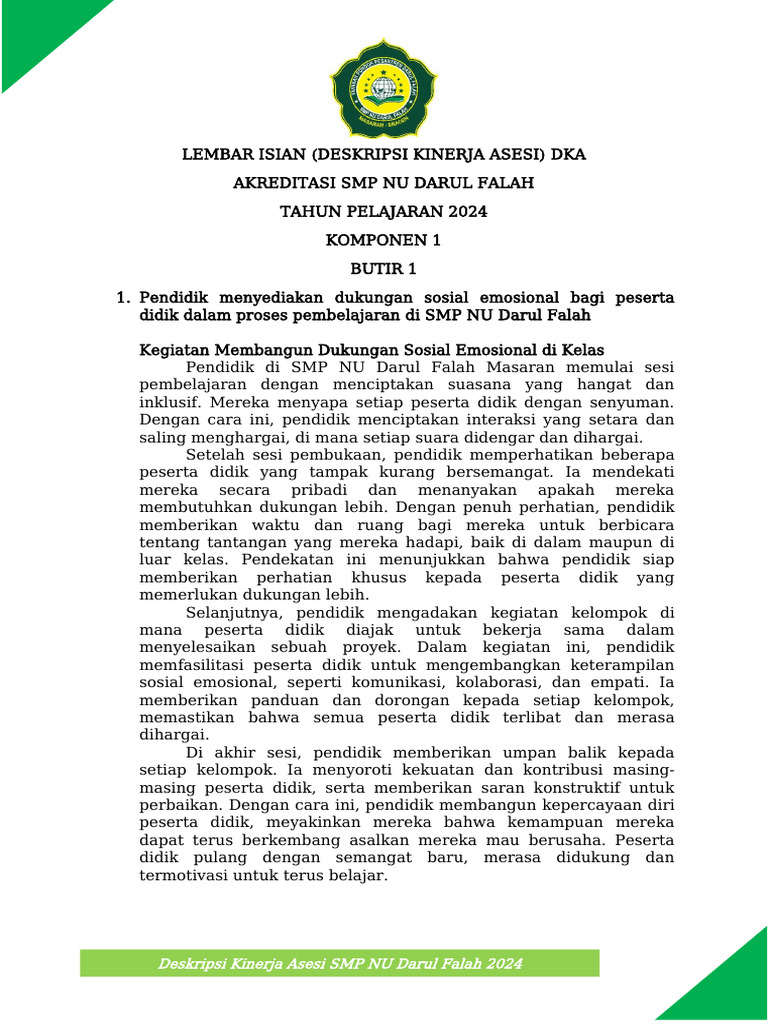 Isian Dka SMP Nu Darul Falah | PDF