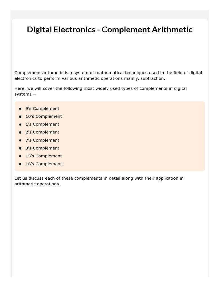 Complement Arithmetic | PDF