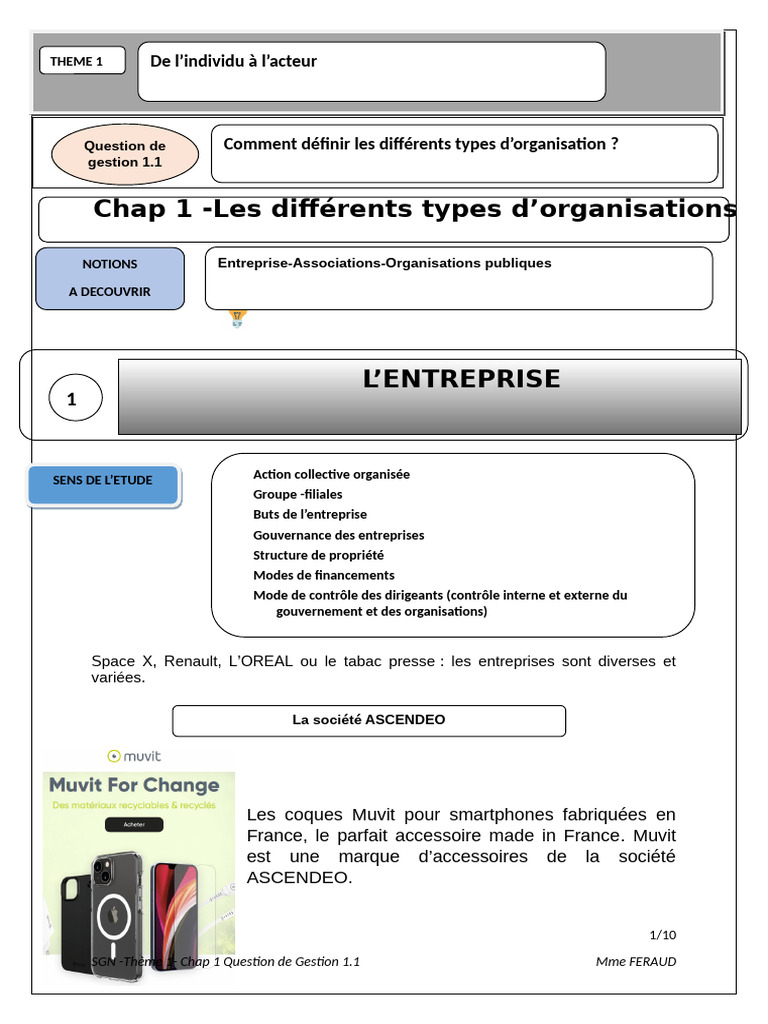 Chap 1 QDG1 - Les Entreprises-Corrigé | PDF