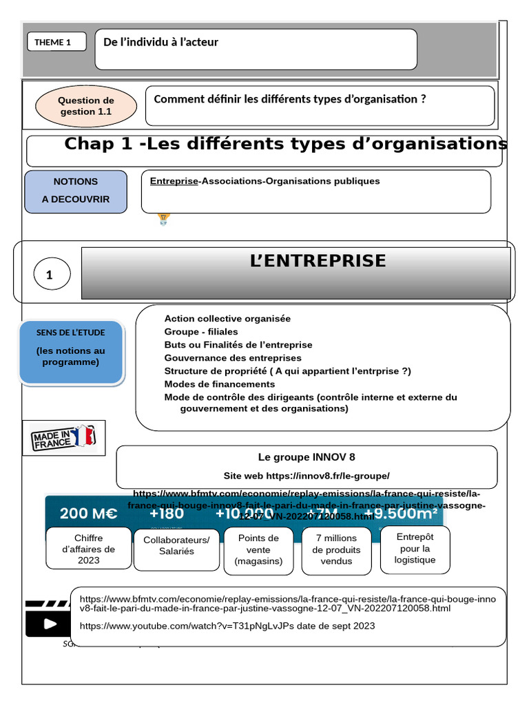 Chap 1 QDG1 - Les Entreprises-Prof | PDF