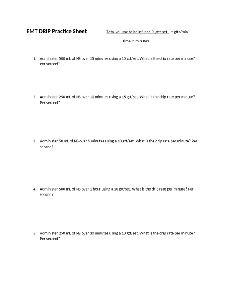 PCP IV DRIP Practice Sheet With Answers | PDF | Wellness