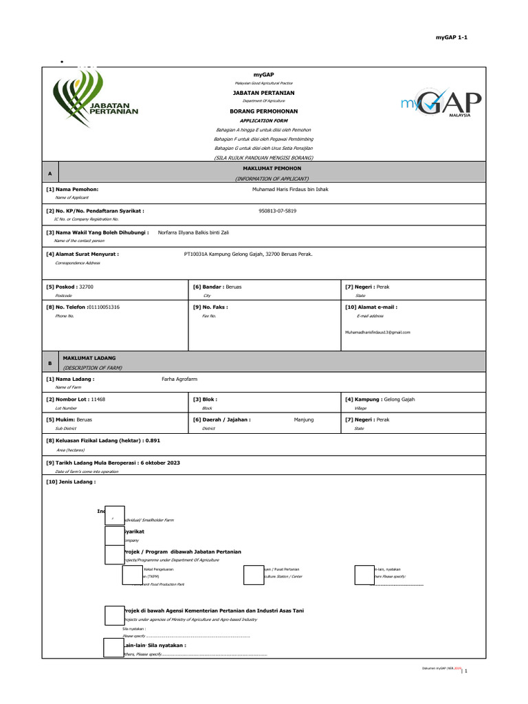MyGAP 1-1 Borang Permohonan 6 | PDF