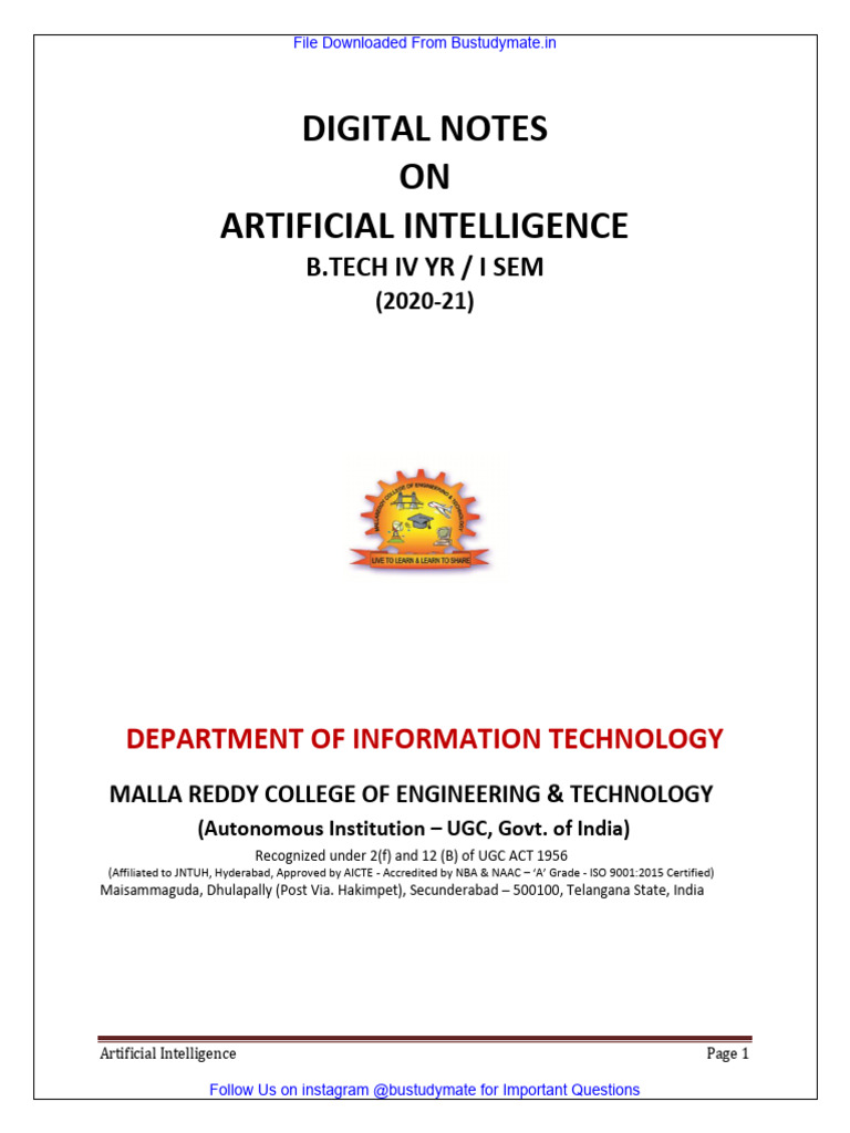 Artificial Intelligence Notes | PDF