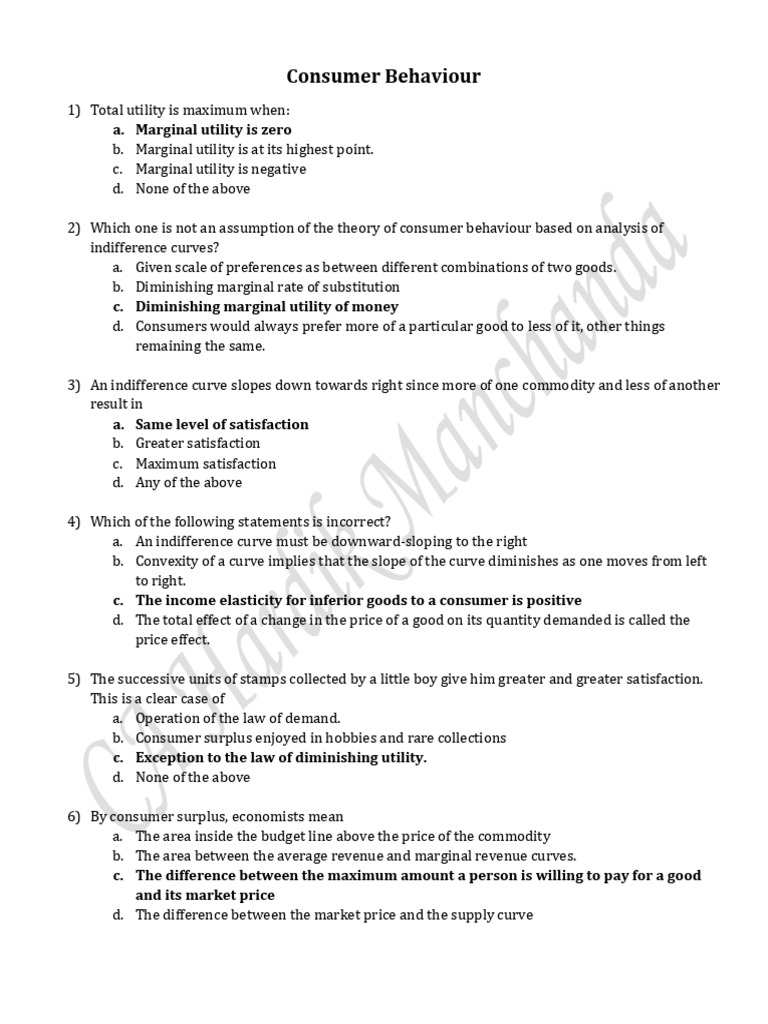 Consumer Behaviour - MCQs Compiled | PDF