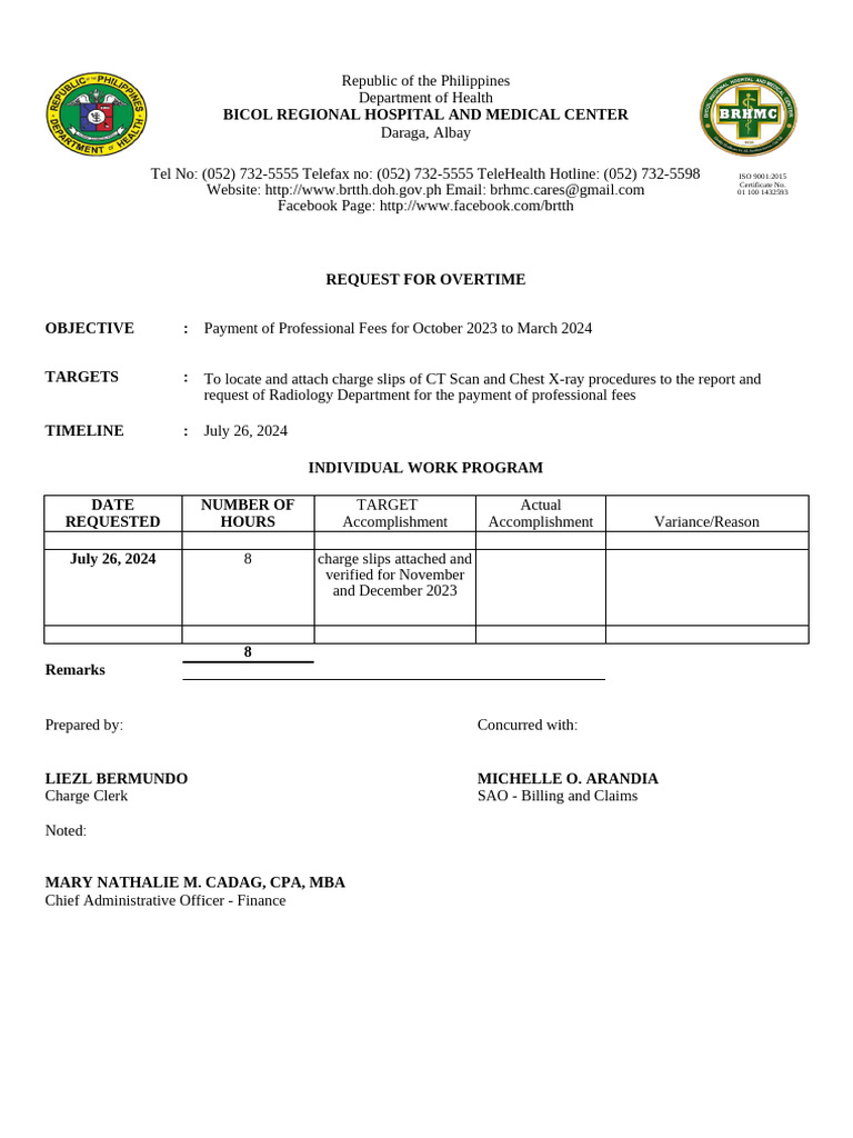 OT Request Jul 26 To Aug 4 2024 | PDF