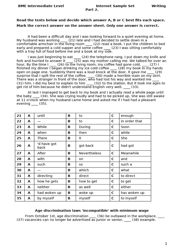 00 BME Intermediate Level - Writing Part 2. - It Had Been A Difficult ...