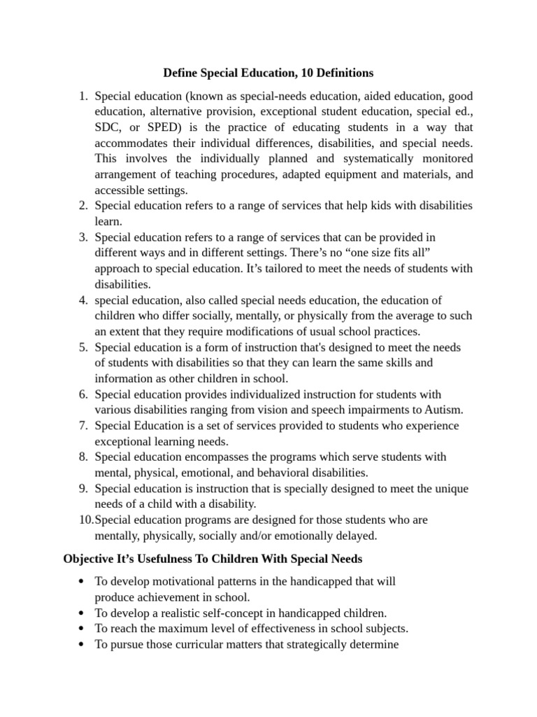 Understanding Special Education Definitions | PDF | Special Education ...
