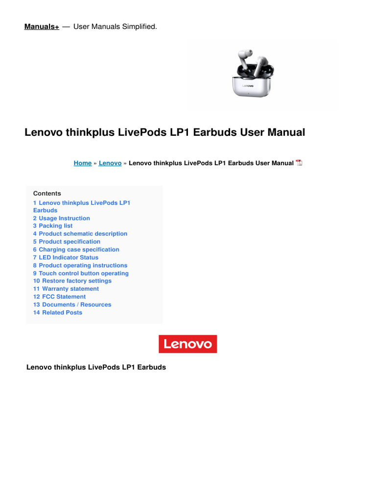 Thinkplus Livepods lp1 Earbuds Manual | PDF