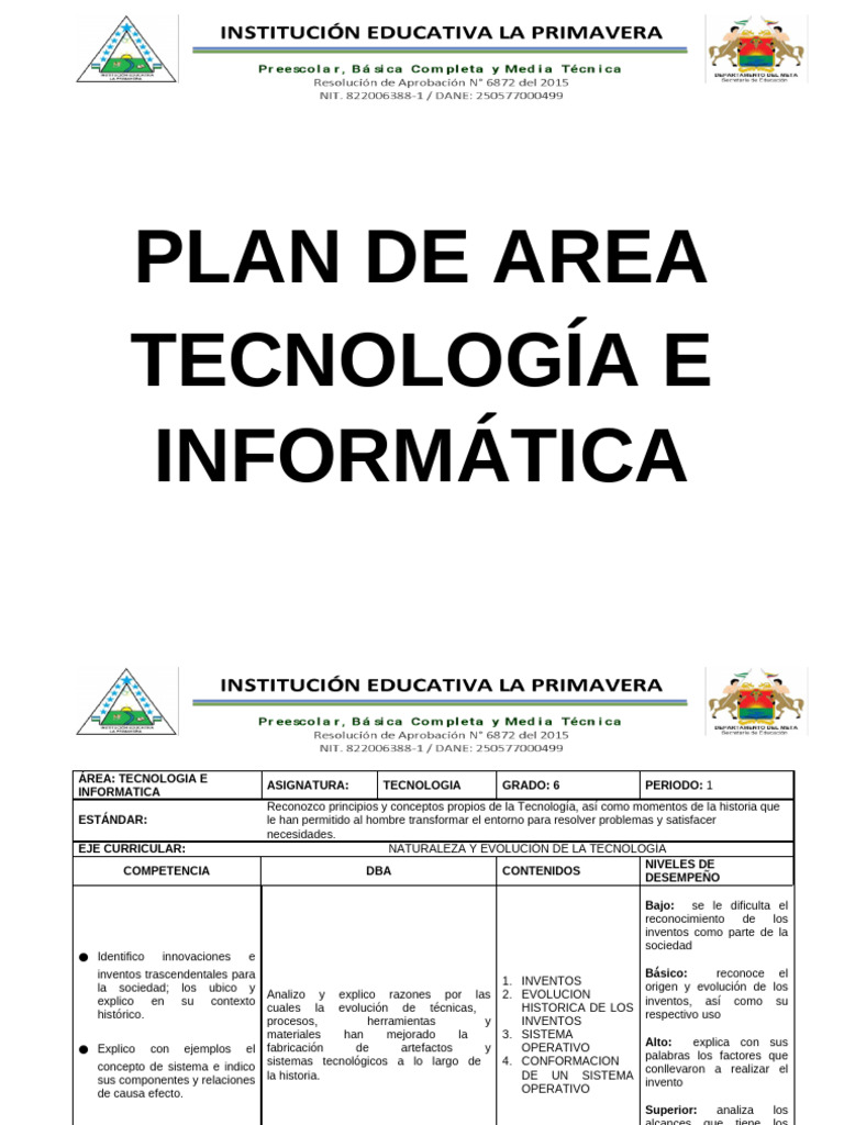 PLAN DE AREA INFORMATICA BACHILLERATO | PDF
