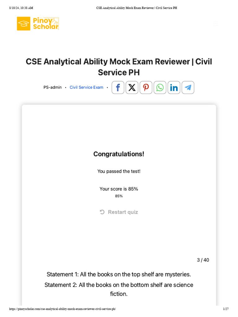 CSE Analytical Ability Mock Exam Reviewer - Civil Service PH | PDF